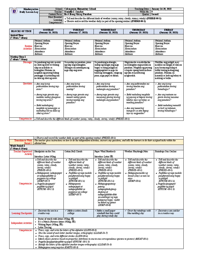 Kindergarten DLL MELC Q2 Week 9 Asf | PDF