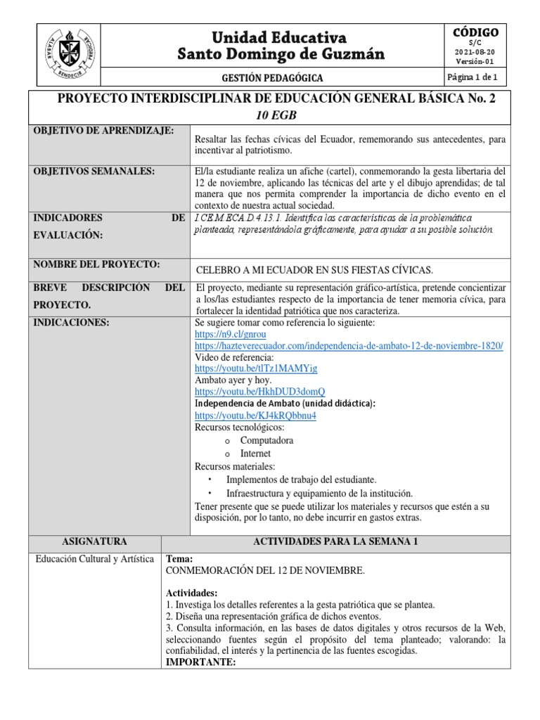 10 Egb - (Eca) Proyecto Interdisciplinar | PDF | Aprendizaje | Póster