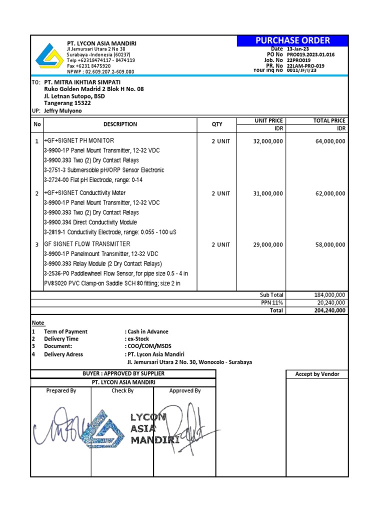 Purchase Order for GF Signet Equipment | PDF | Measuring Instrument ...