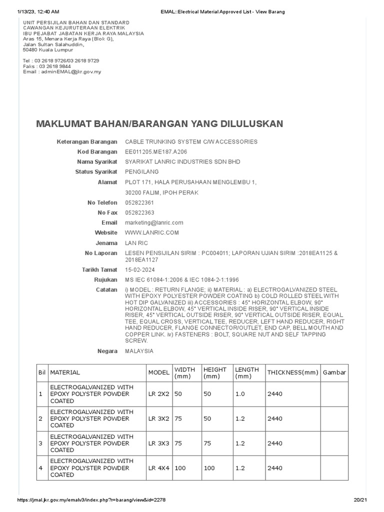 EMAL - Electrical Material Approved List - View Barang LANRIC | PDF ...