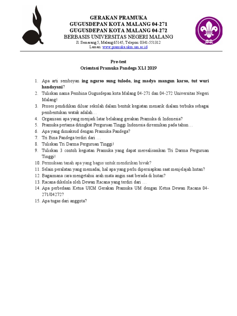 (PPK) Pretest, Postest, Dan Kunci Jawaban Soal Pramuka | PDF