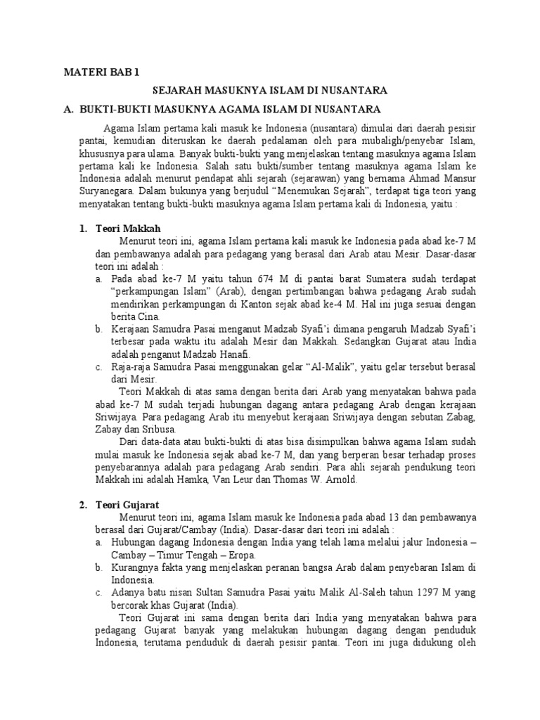 Bab 1 Sejarah Masuknya Islam Di Indonesia Pdf