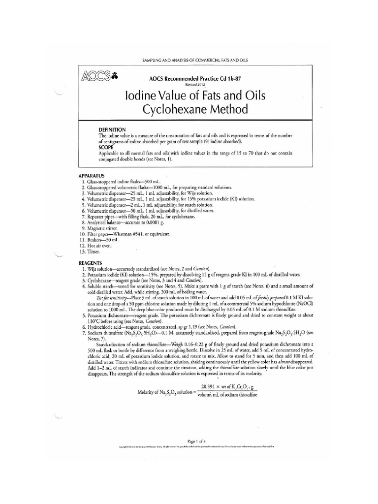 AOCS Method CD 1b-87 | PDF