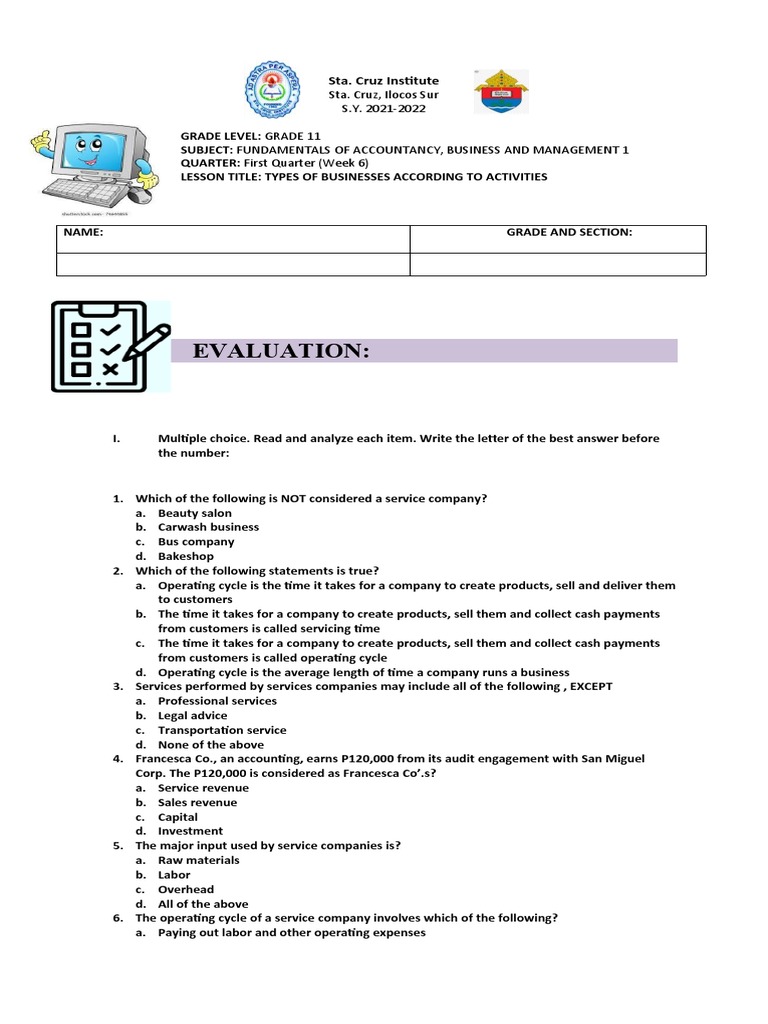 Abm 1 Evaluation Week 6 | PDF | Retail | Merchandising