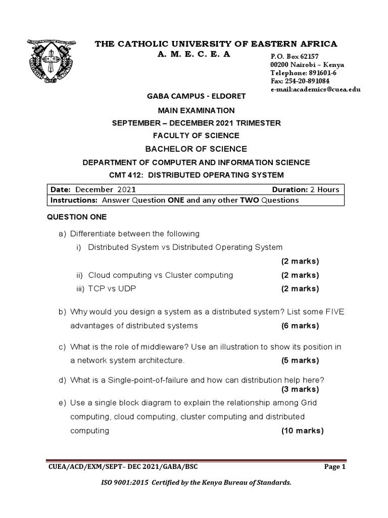 Cmt 412 Distributed Operating System Pdf Computing Concurrent Computing 