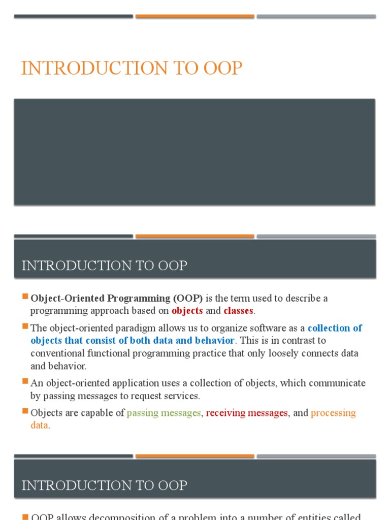 Chap 1 Introduction To Oop Pdf Object Oriented Programming Method Computer Programming