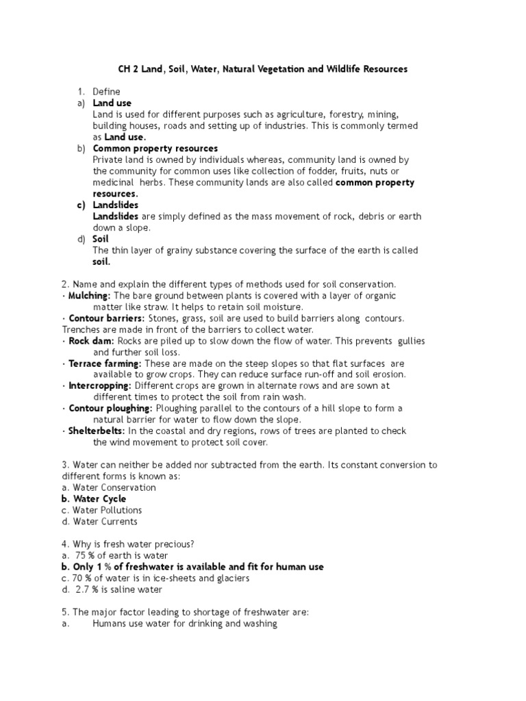 CH 2 Land, Soil, Water, Natural Vegetation and Wildlife Resources | PDF ...