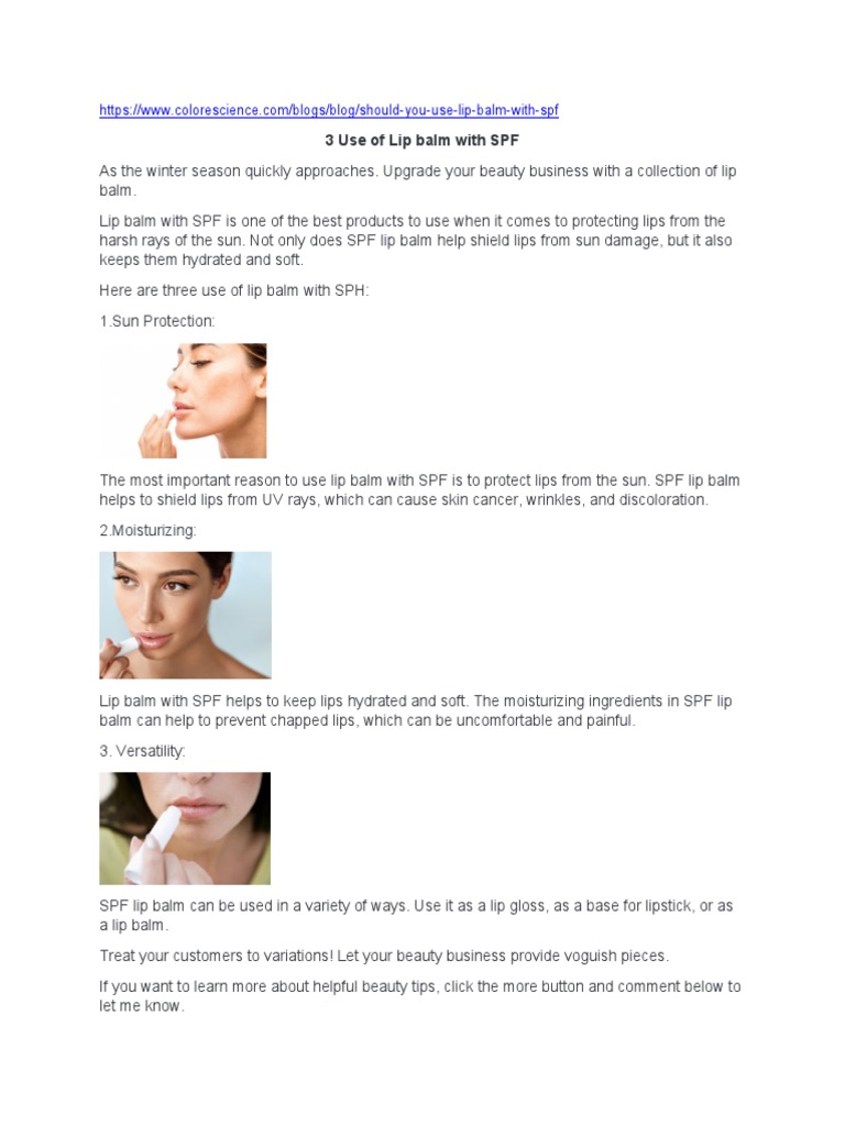 3 Use of Lip Balm With SPF | PDF