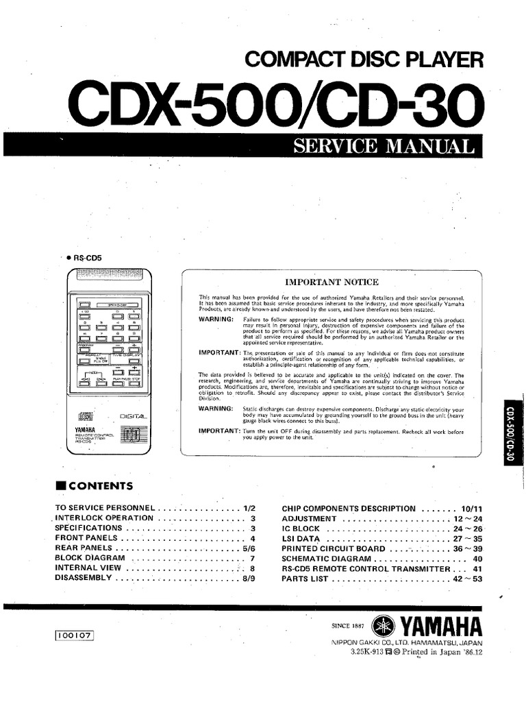 Yamaha Cdx-500 CD-30 SM | PDF