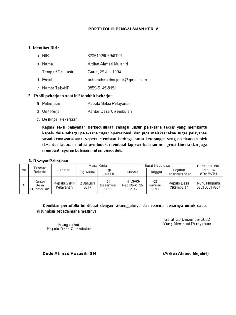 Portofolio Pengalaman Kerja Ardian Ahmad | PDF