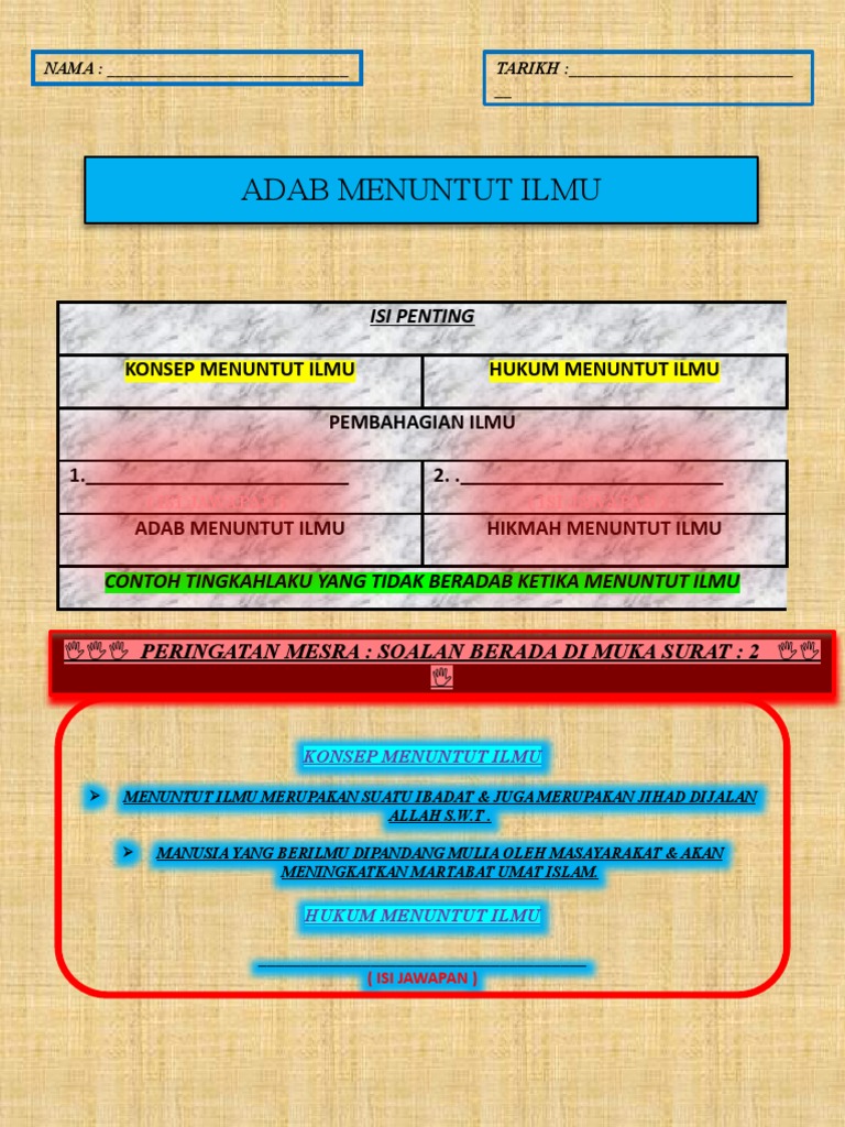 Latihan Adab Menuntut Ilmu THN 3 | PDF