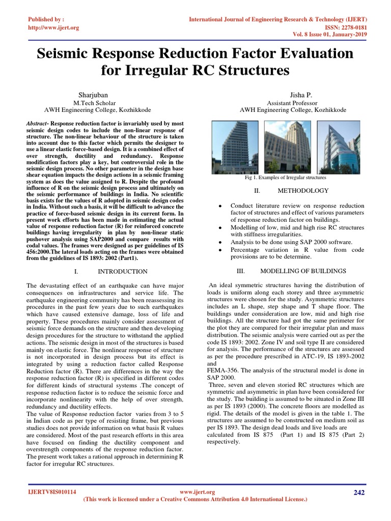 Seismic Response Reduction Factor Evaluation For Irregular RC Structures IJERTV8IS010114 | PDF ...