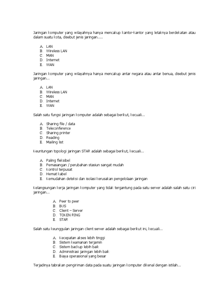 Kumpulan Soal TKJ Jaringan | PDF