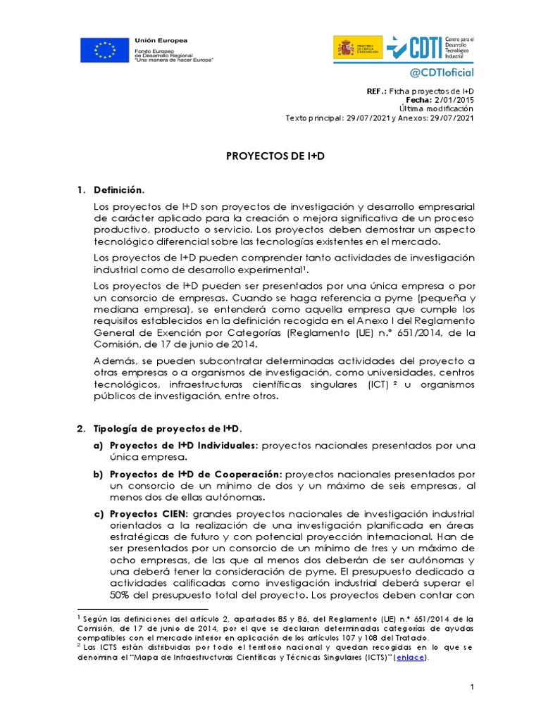 CDTI - Ficha Proyectos PID | PDF | Investigación y desarrollo | Presupuesto
