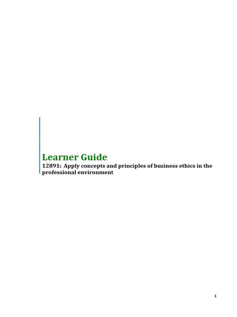 Saqa 12891 Learner Guide Pdf Business Ethics Virtue Ethics