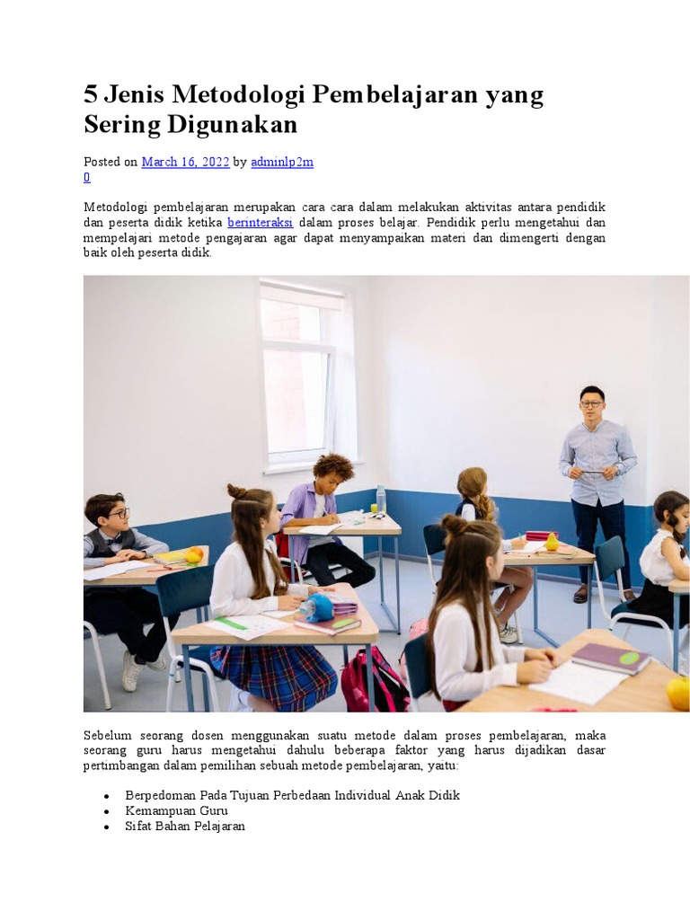 5 Jenis Metodologi Pembelajaran Yang Sering Digunakan | PDF