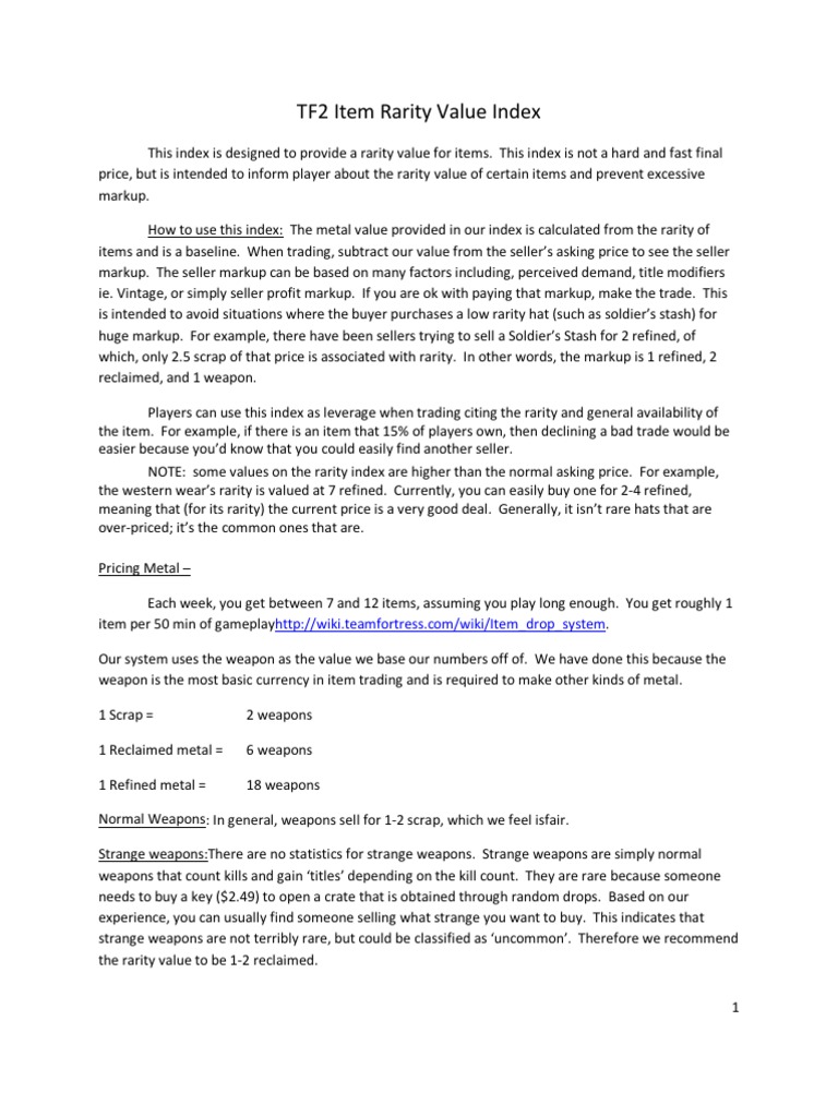 TF2 NEW Pricing Guide2 | PDF | Prices | Sales