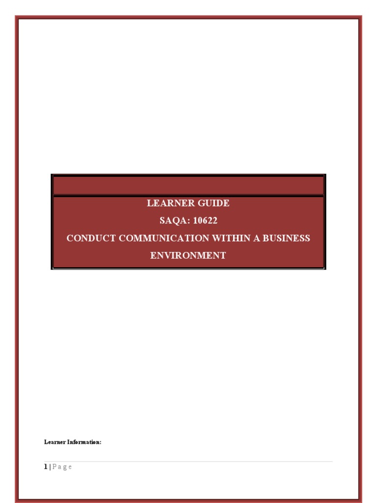 SAQA - 10622 - Learner Guide | PDF | Communication | Learning