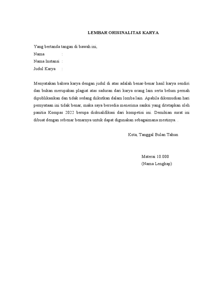 Lembar Orisinalitas Karya | PDF