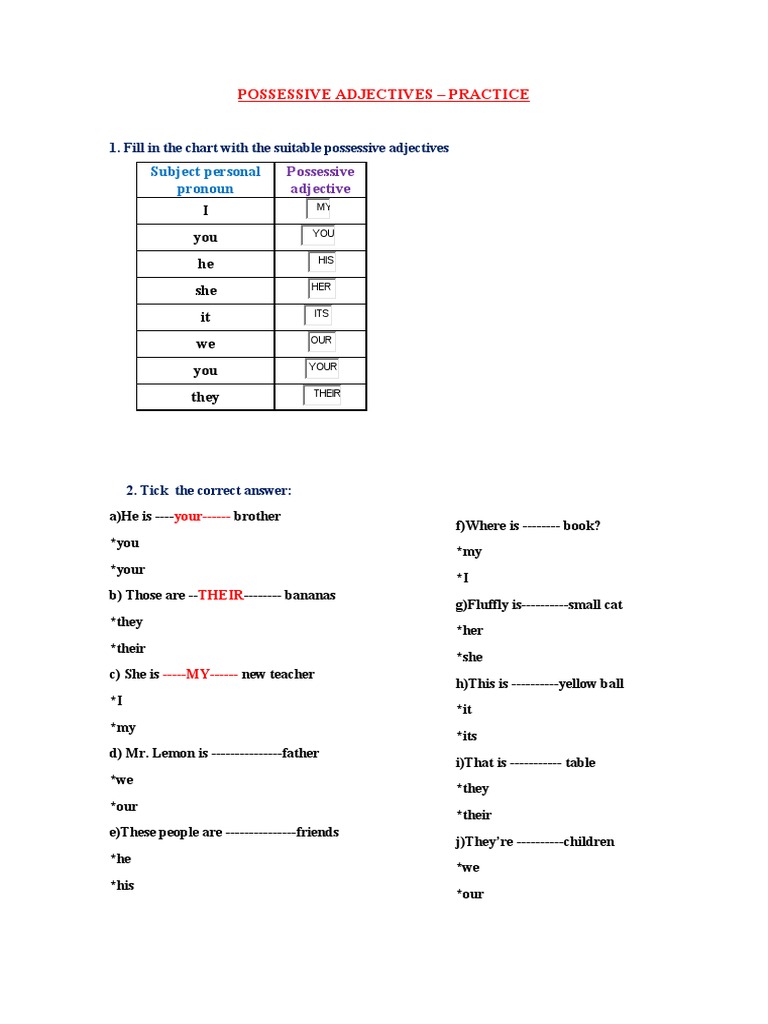 Possessive Adjectives Practice Rec | PDF | Languages | Foreign Language ...