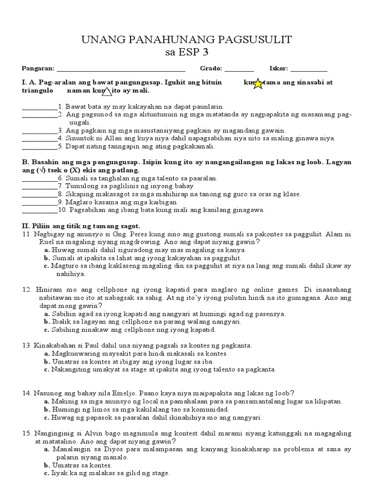 1ST PE ESP - Tagalog | PDF