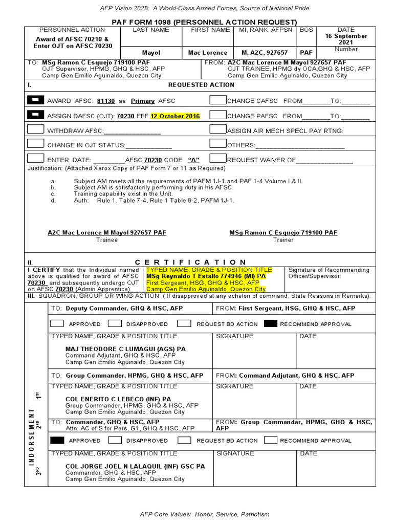 Enter OJT PAF 1098 | PDF | National Security | Securities