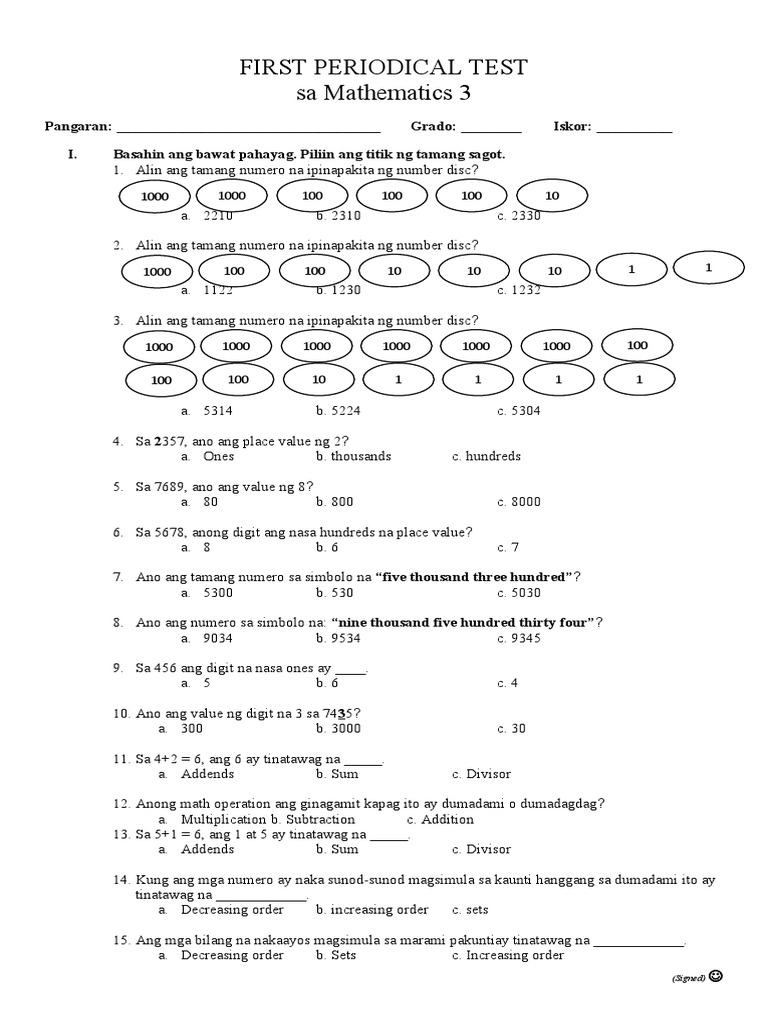 1st Pe Math - Tagalog | PDF