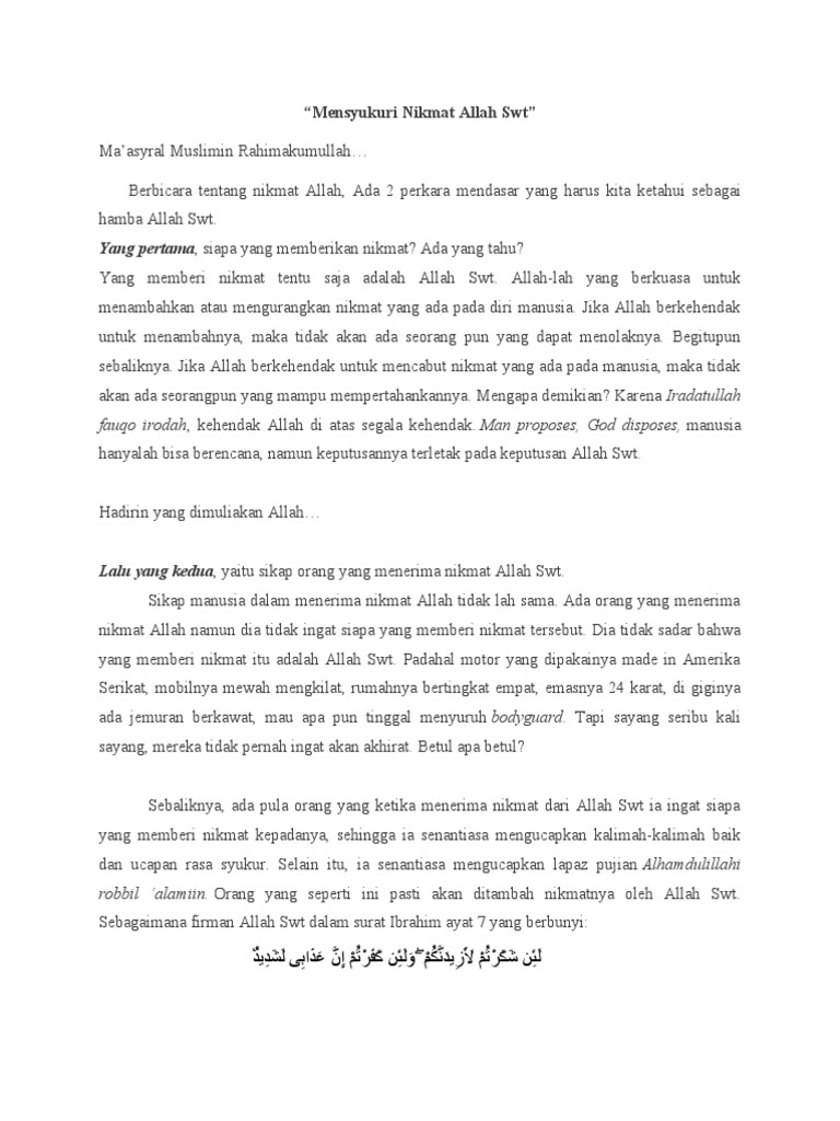 Pidato Mensyukuri Nikmat Allah SWT | PDF