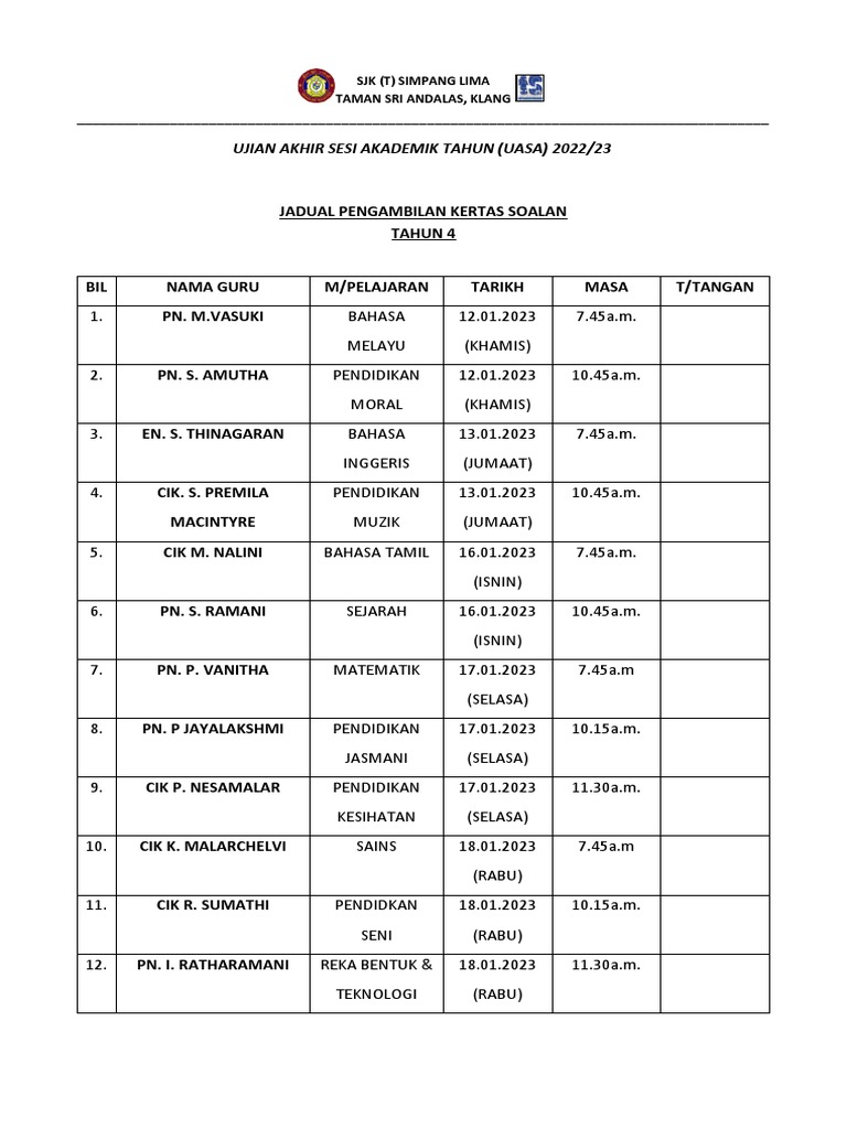 Rekod Pengambilan Kertas Soalan | PDF