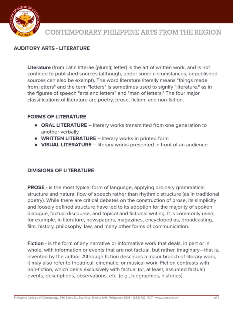 Lesson 8 - Auditory Arts - Literature | PDF | The Arts | Narrative