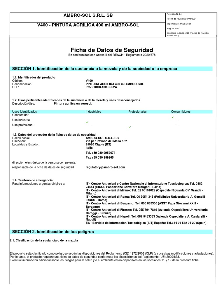 MSDS Ambro Sol | PDF | Agua | Naturaleza