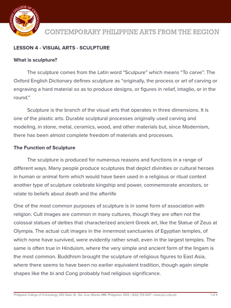 Lesson 4 - Visual Arts - Sculpture | PDF | Sculpture | Relief