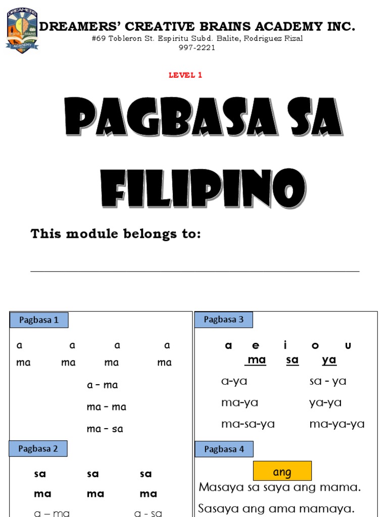 Level 1 Pagbasa Sa Filipino | PDF