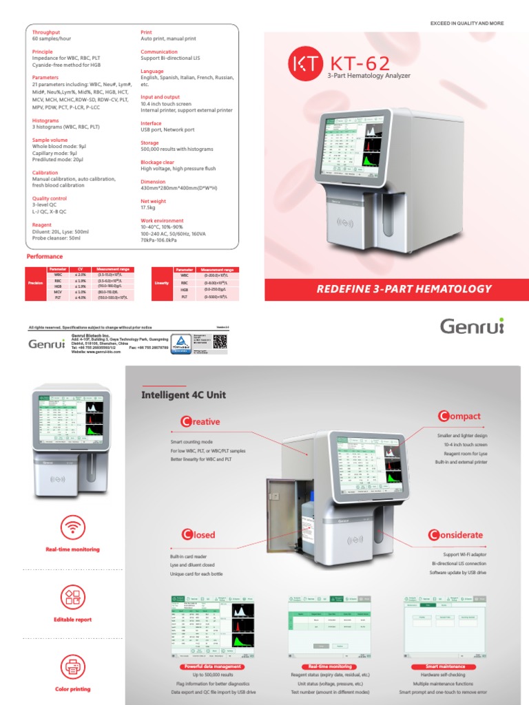 Genrui KT-62 Hematology Analyzer Overview | PDF | Usb | Computing