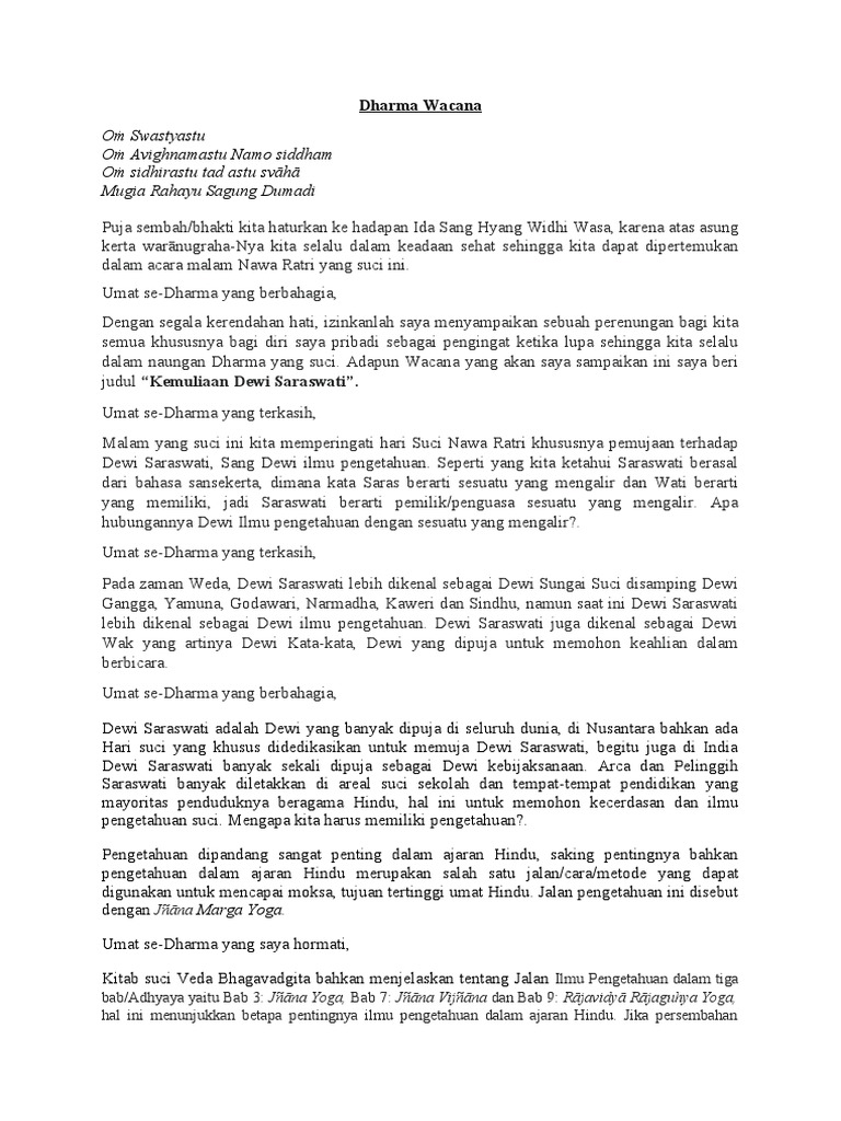 Dharma - Wacana Hari Raya Saraswati | PDF