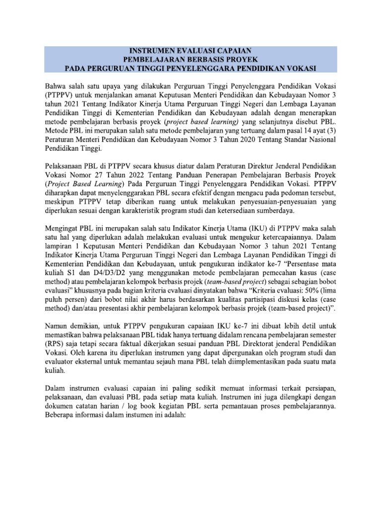 Contoh Instrumen PBL PTPPV | PDF