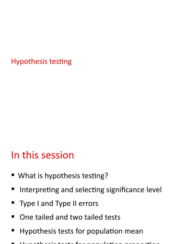 Hypothesis Testing Guide for Population Mean & Proportion | PDF | Type ...