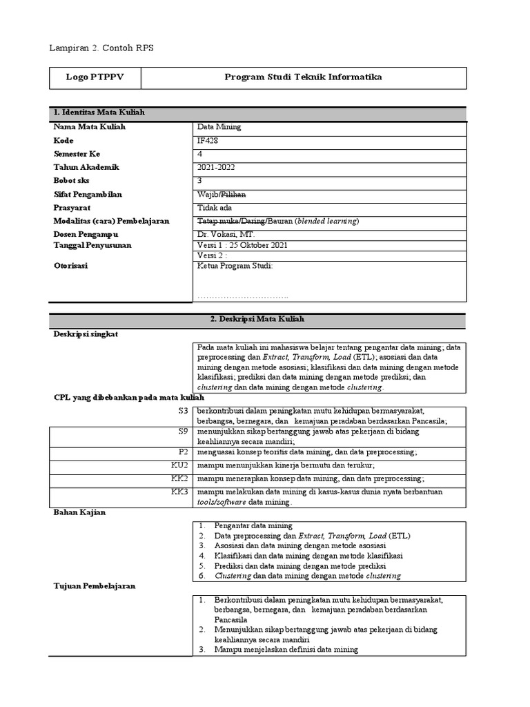 Contoh RPS PBL | PDF