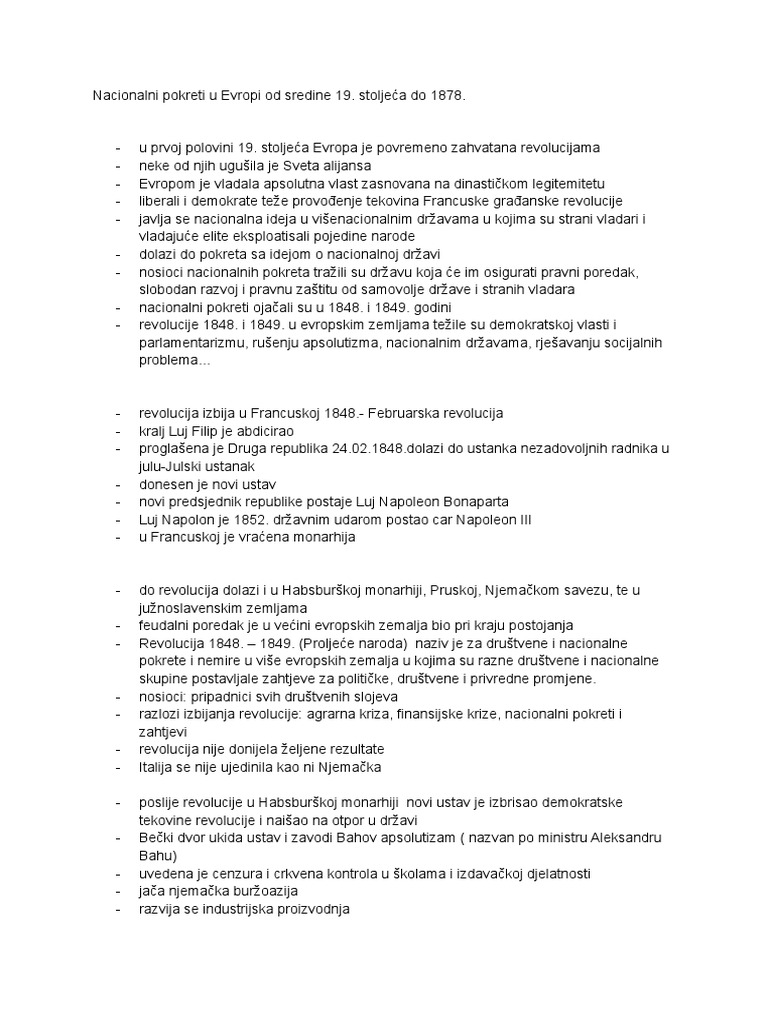 Nacionalni Pokreti U Evropi Od Sredine 19 | PDF