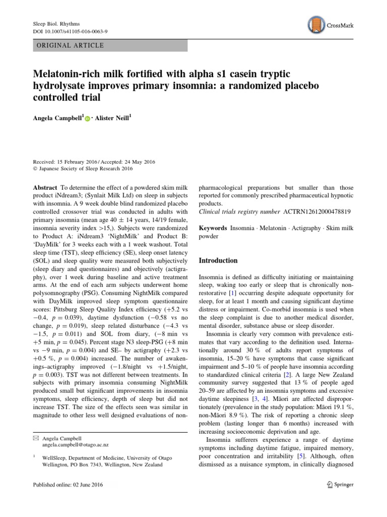 Lactium & Melatonin Study | PDF | Insomnia | Sleep