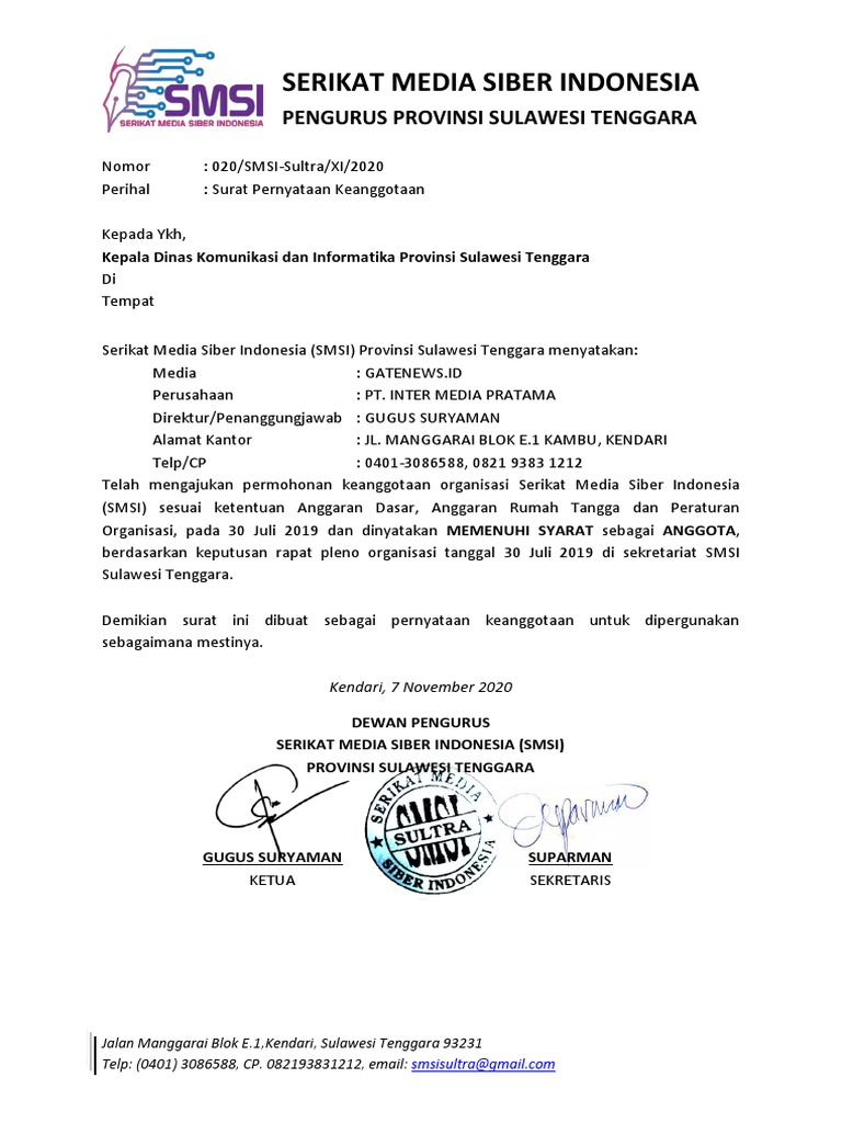 Surat Keanggotaan Smsi | PDF