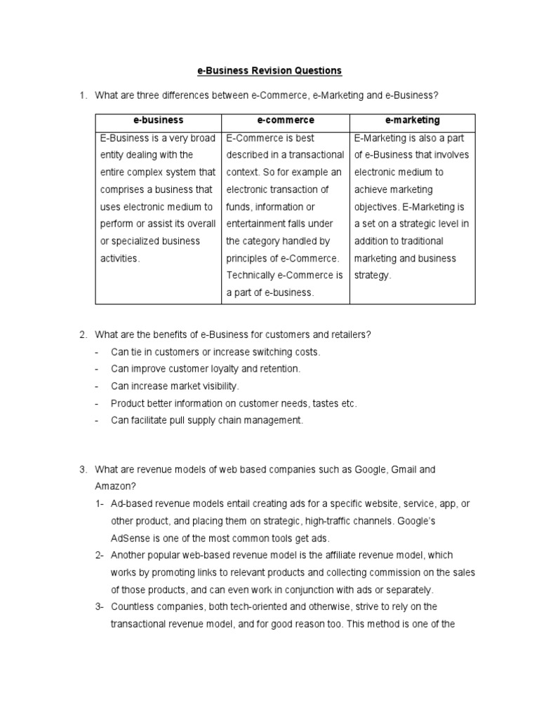 E-Business Revision Questions | PDF | Electronic Business | E Commerce