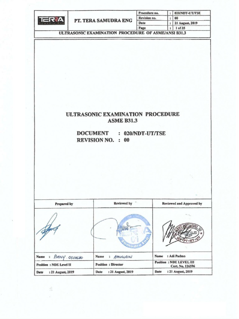 020-NDT - TSE - UT - ASME B31.3 - 20 - Ultrasonic, REV 00 (1 ...