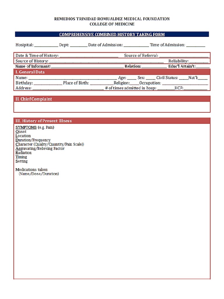 Comprehensive History Taking Form | PDF