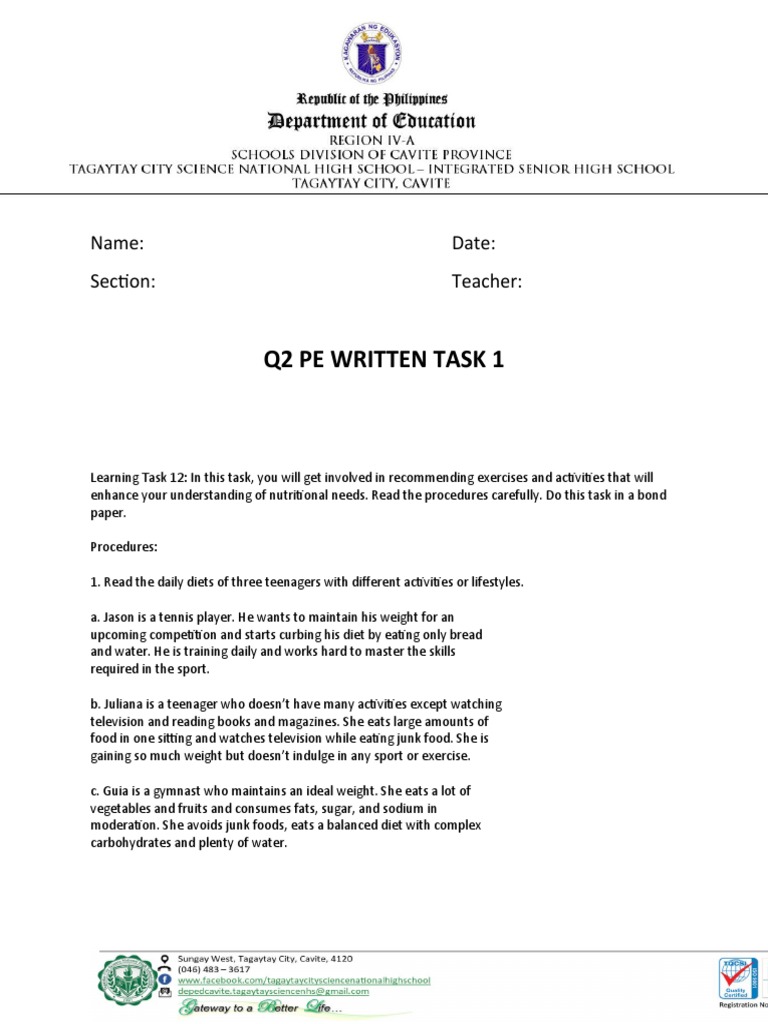 Q2 Pe Written Task 1 | PDF