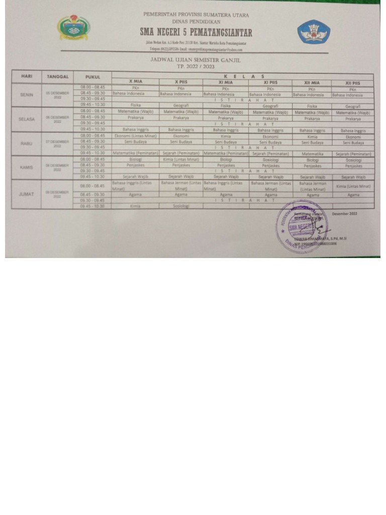 Jadwal Ujian Semester Ganjil 2022-2023 | PDF