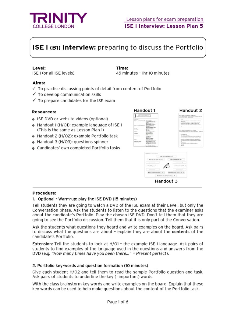 ISE 1 (B1) Interview - Lesson Plan 5 - Preparing To Discuss The ...