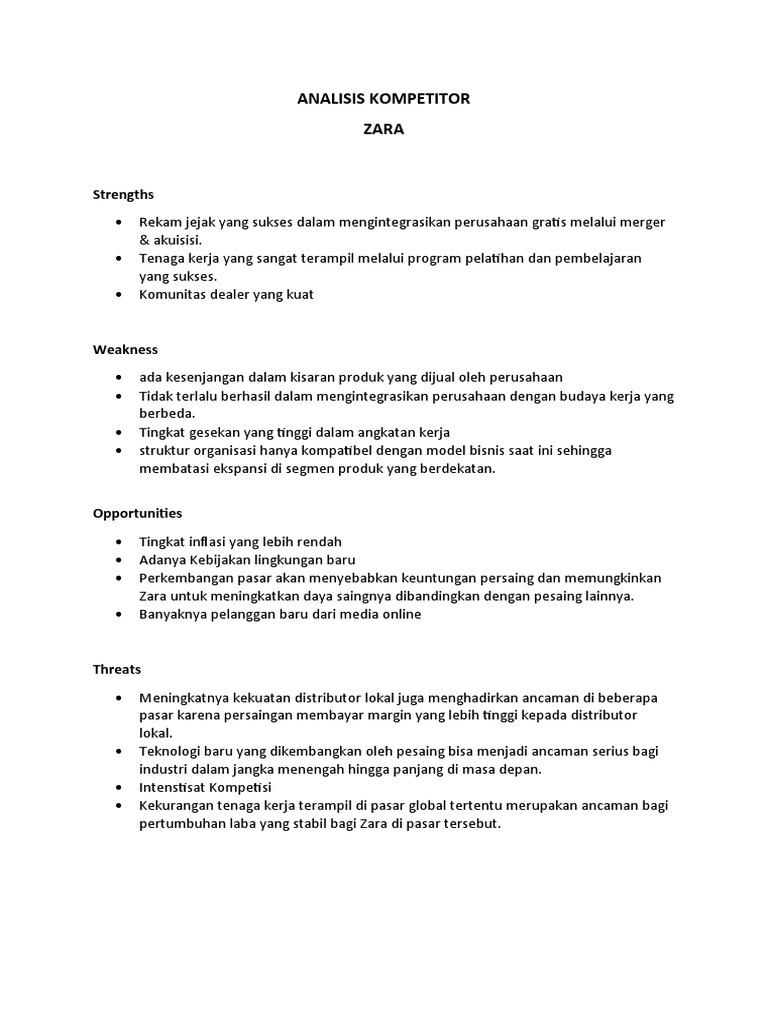 Analisis Kompetitor Swot Zara | PDF