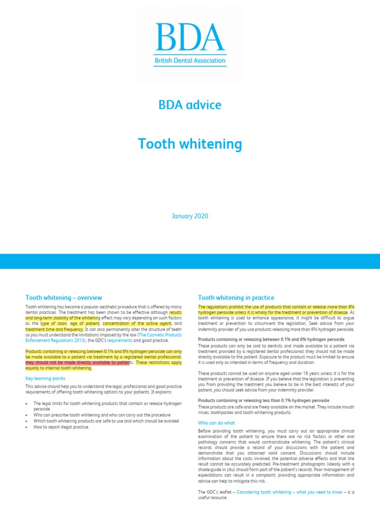 BDA Advice Tooth Whitening | PDF | Dentistry | Health Care