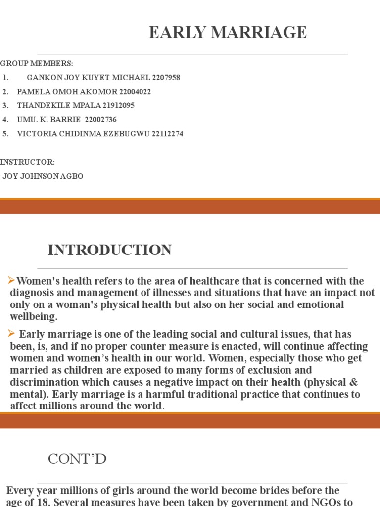 Impact of Early Marriage on Women's Health | PDF | Child Marriage ...